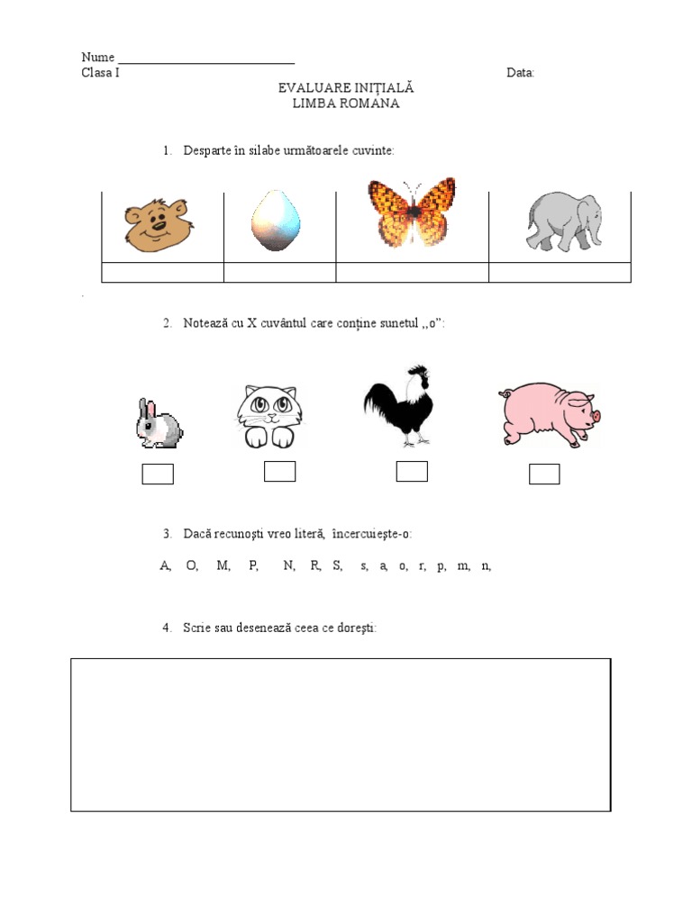 Fise Evaluare Initiala Clasa I | PDF