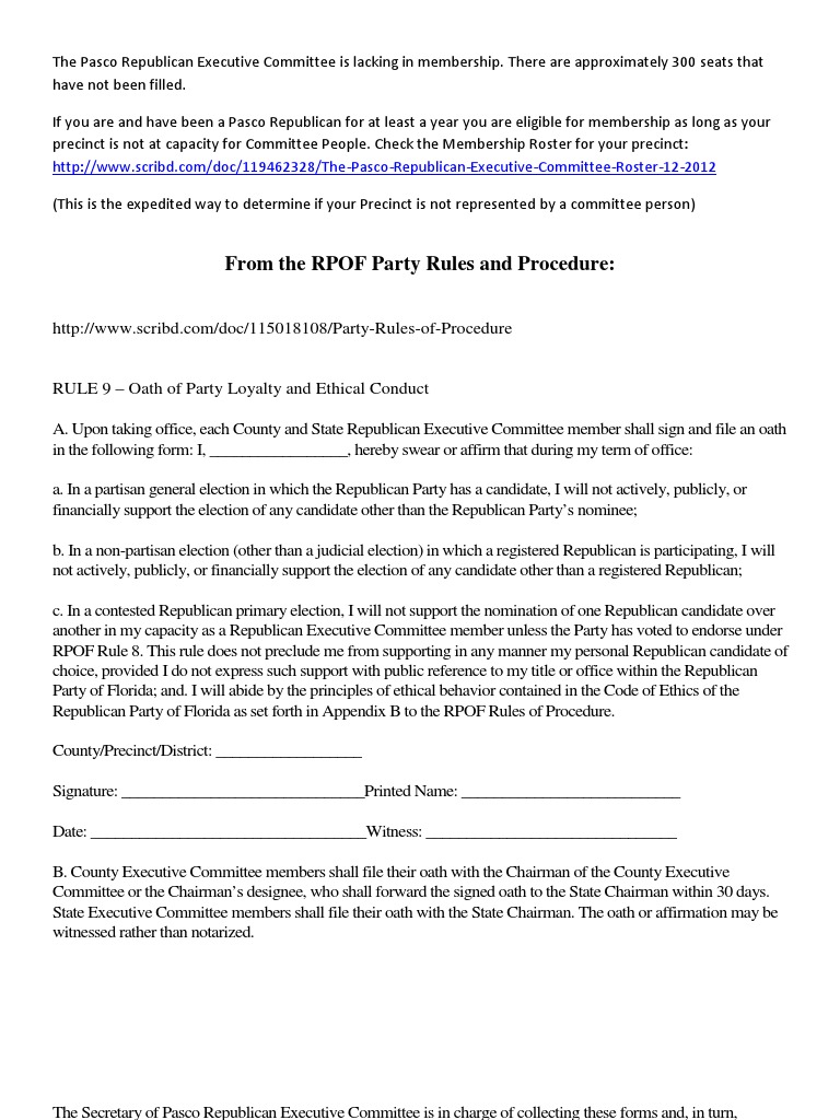 Pasco Republican Executive Committee Membership Information | PDF ...