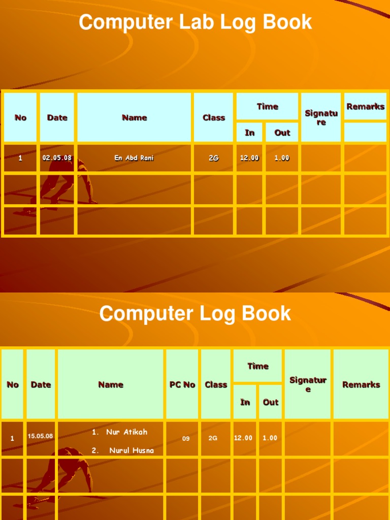 Computer Lab Log Book Format | PDF