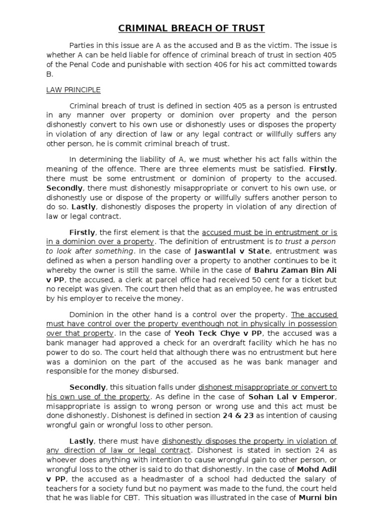 Criminal Breach of Trust | PDF | English Trust Law | Crime & Violence