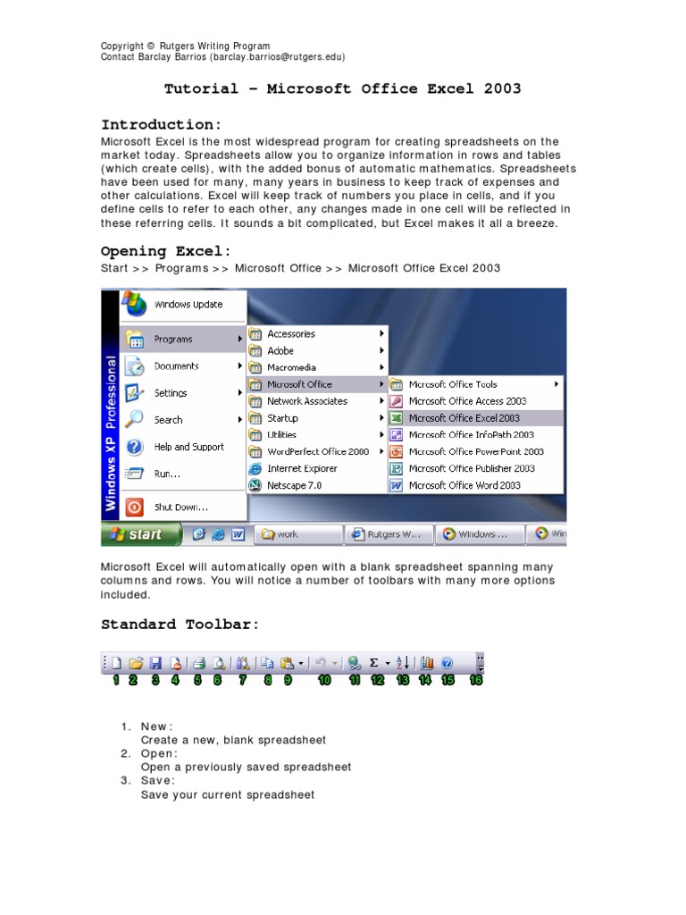 MsOffice 2003 Excel Tutorials | PDF