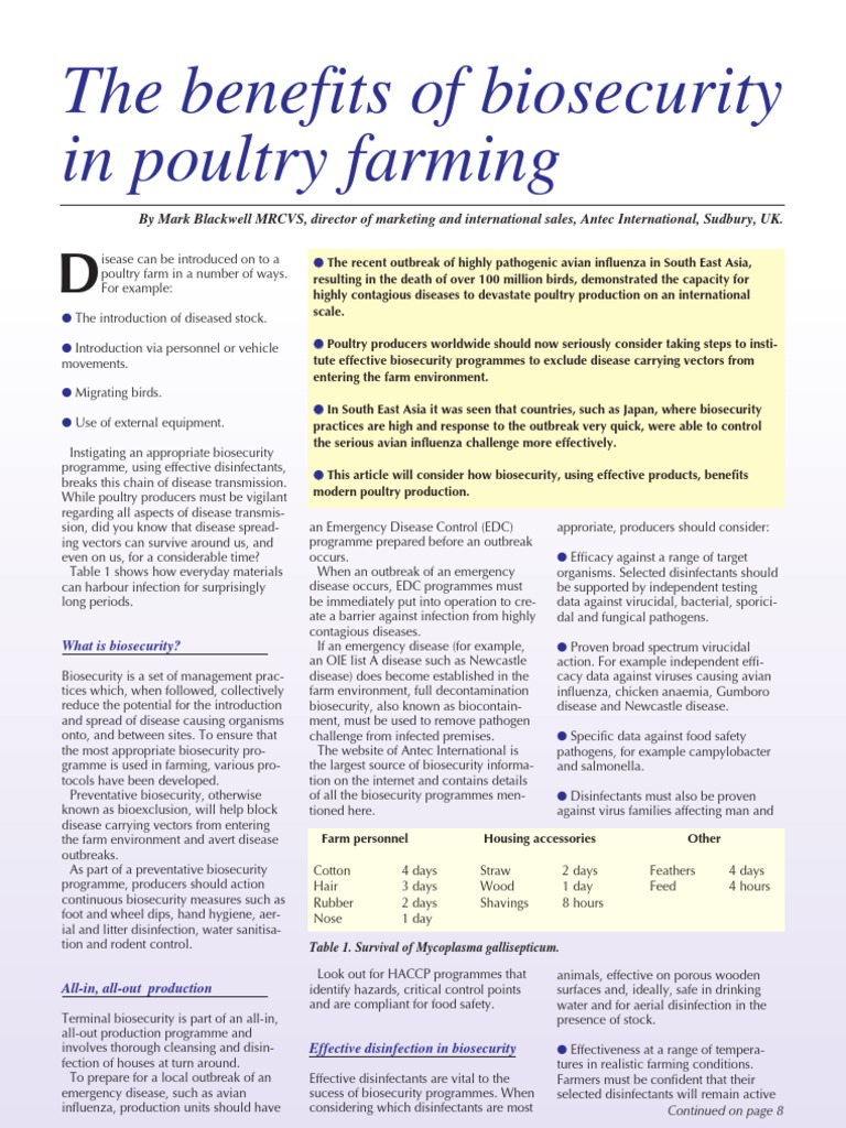 Biosecurity Benefits in Poultry Farming | PDF | Avian Influenza ...