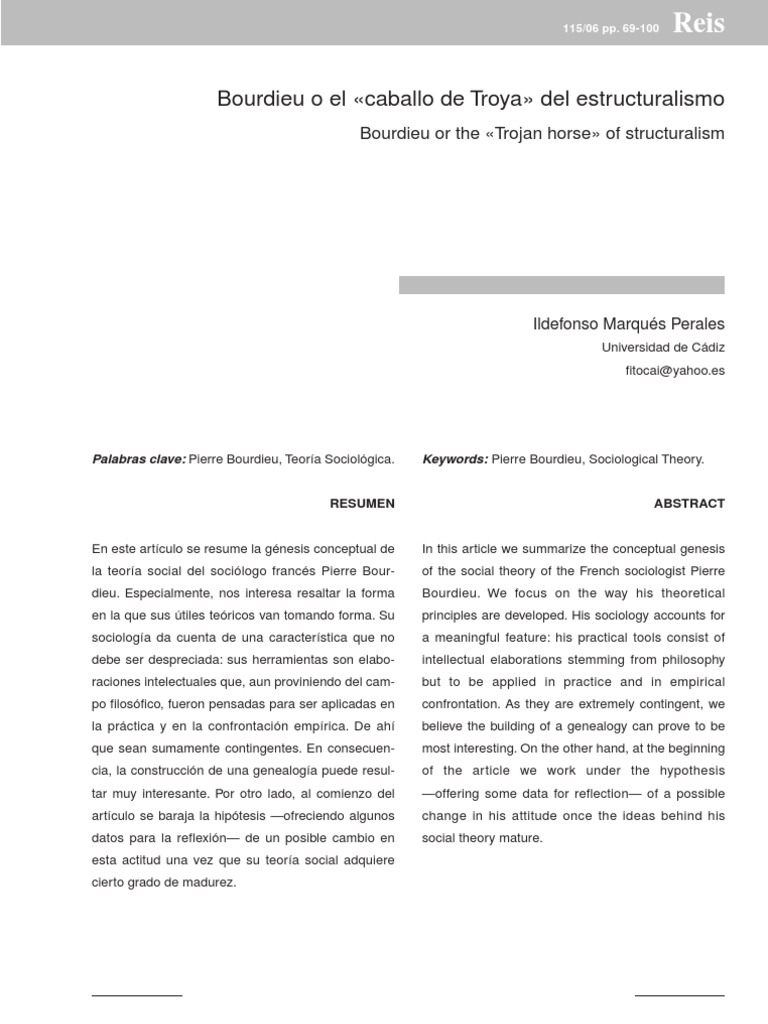 Texto Bourdieu o El Caballo de Troya Del Estructuralismo | PDF | Sociología | Science