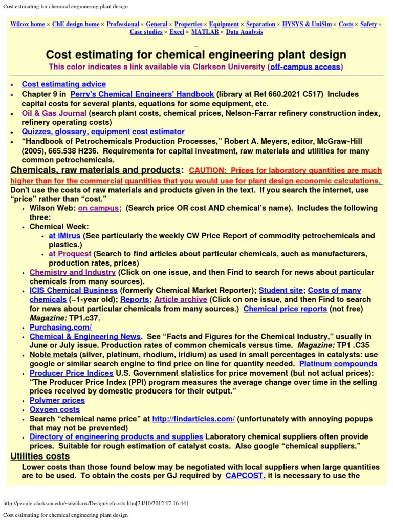 Cost Estimating For Chemical Engineering Plant Design | PDF | Natural ...