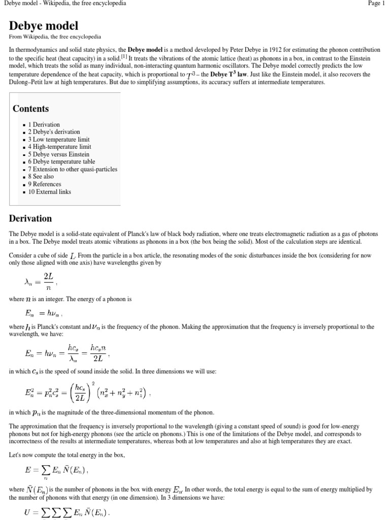 Debye Model - Wikipedia, The Free Encyclopedia | PDF | Photon ...
