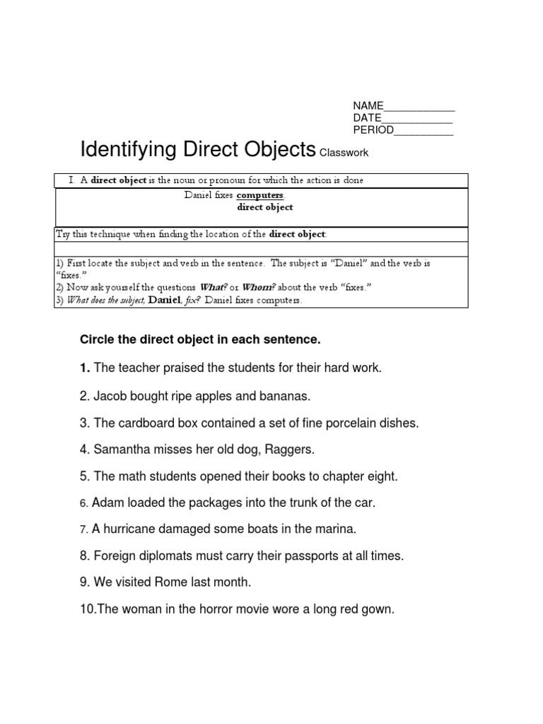 Direct/indirect Objects | PDF | Object (Grammar) | Verb