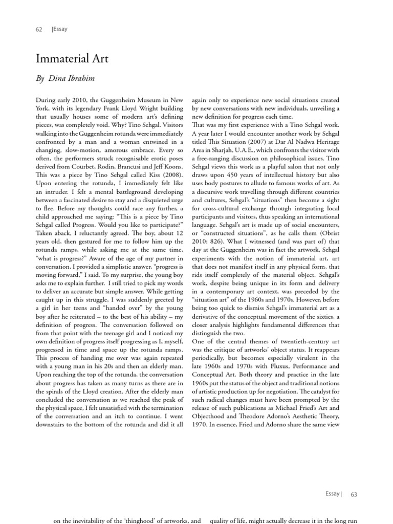 Immaterial Art | Works Of Art | Object (Philosophy)