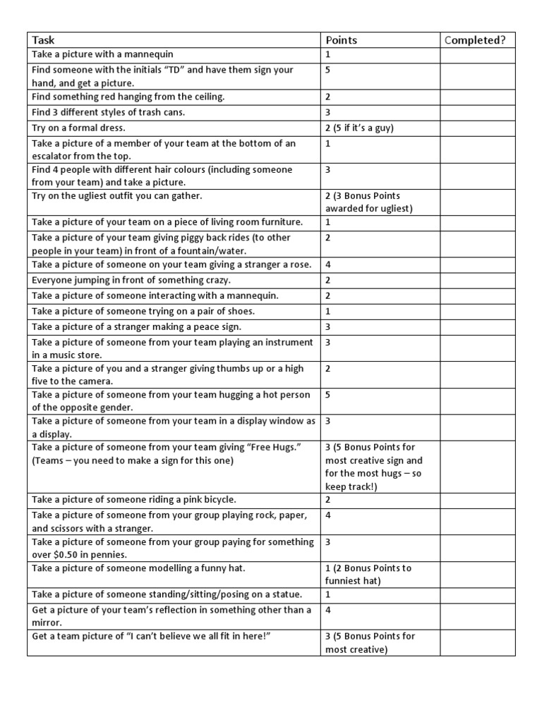 Task Points Completed? | PDF | Leisure