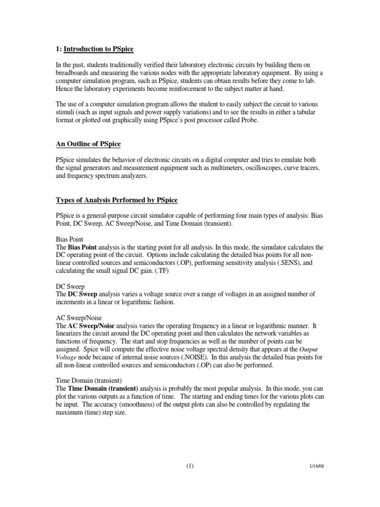 Introduction To Pspice PDF | PDF | Electrical Network | Electronics