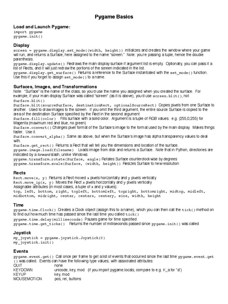 Pygame Basics Pdf Parameter Computer Programming Computer Graphics