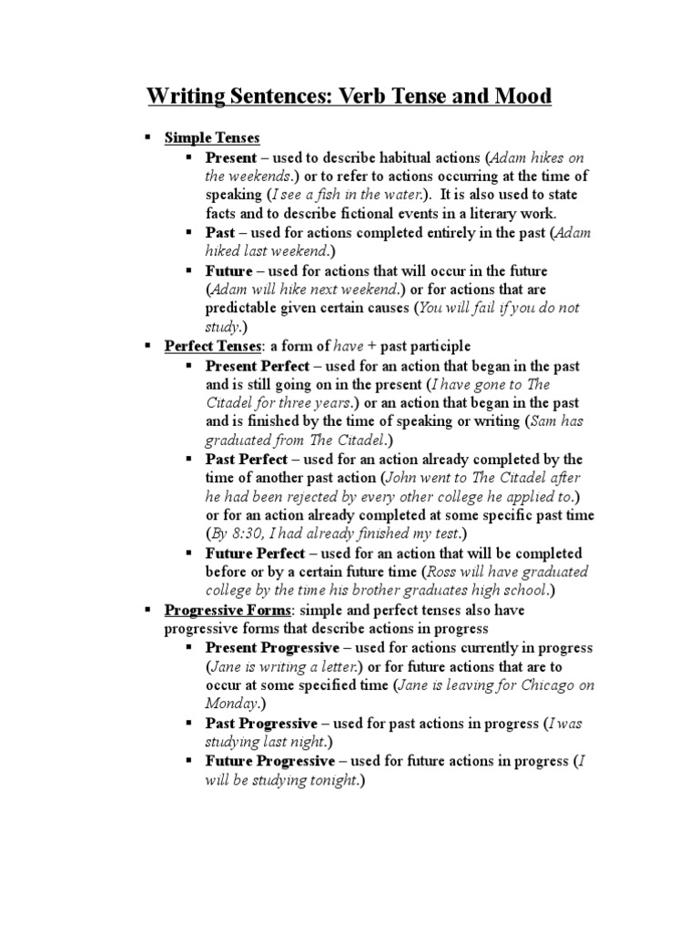 Understanding Verb Tenses and Moods | PDF | Perfect (Grammar ...