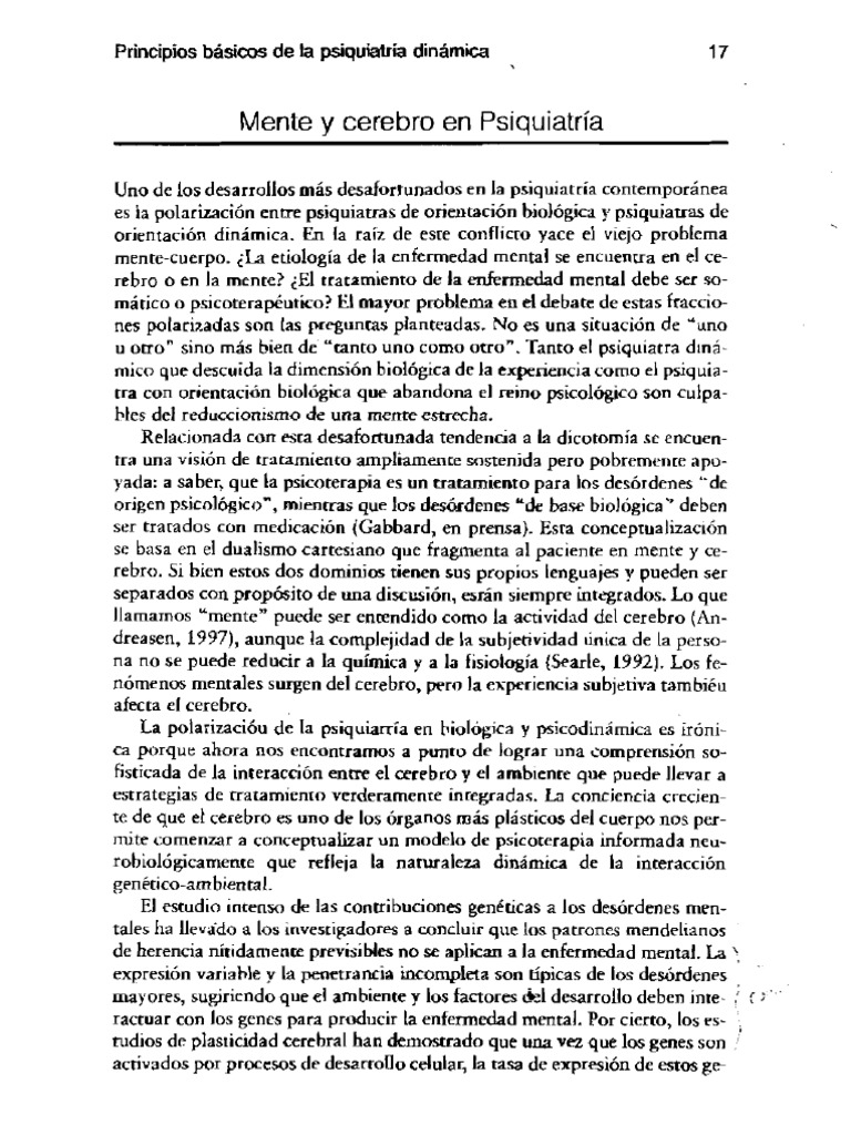 Mente y Cerebro en Psiquiatria. Gabbard. Psiquiatria Psicodinamica en ... Mente y Cerebro en Psiquiatria. Gabbard. Psiquiatria Psicodinamica en ...