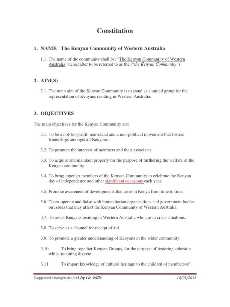 KCWA Membership Constitution Overview | PDF | Committee | Quorum