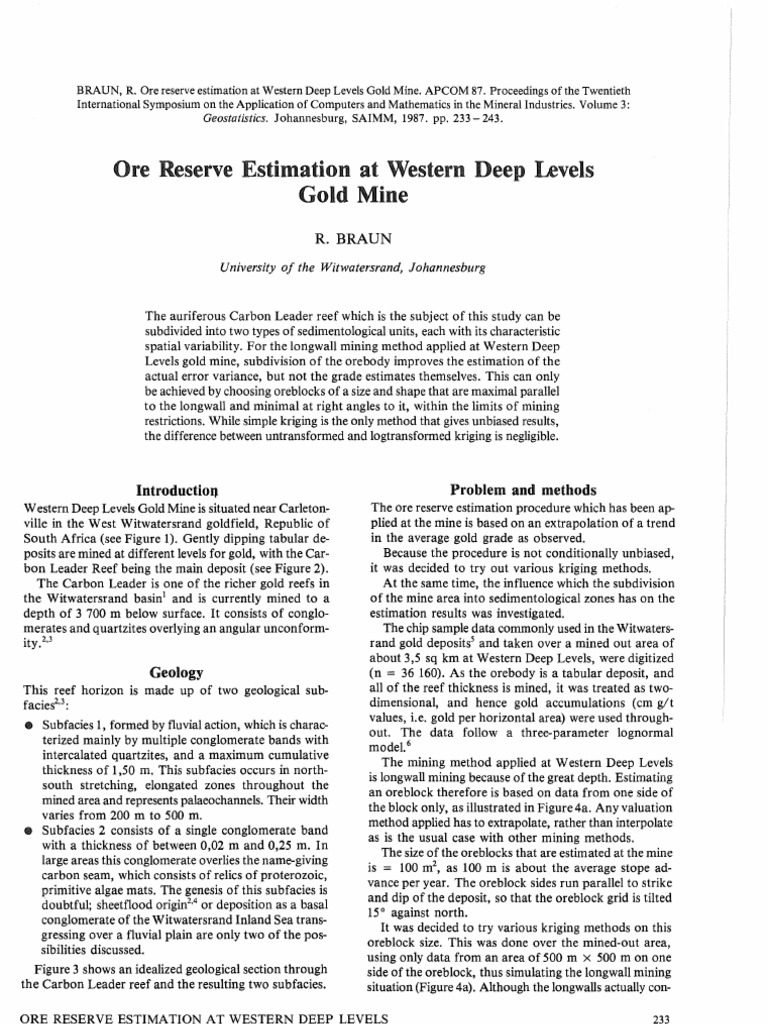 Ore Reserve Estimation at Western Deep Levels Gold Mine | PDF | Errors ...