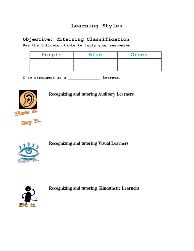 Learning Styles Handout | PDF