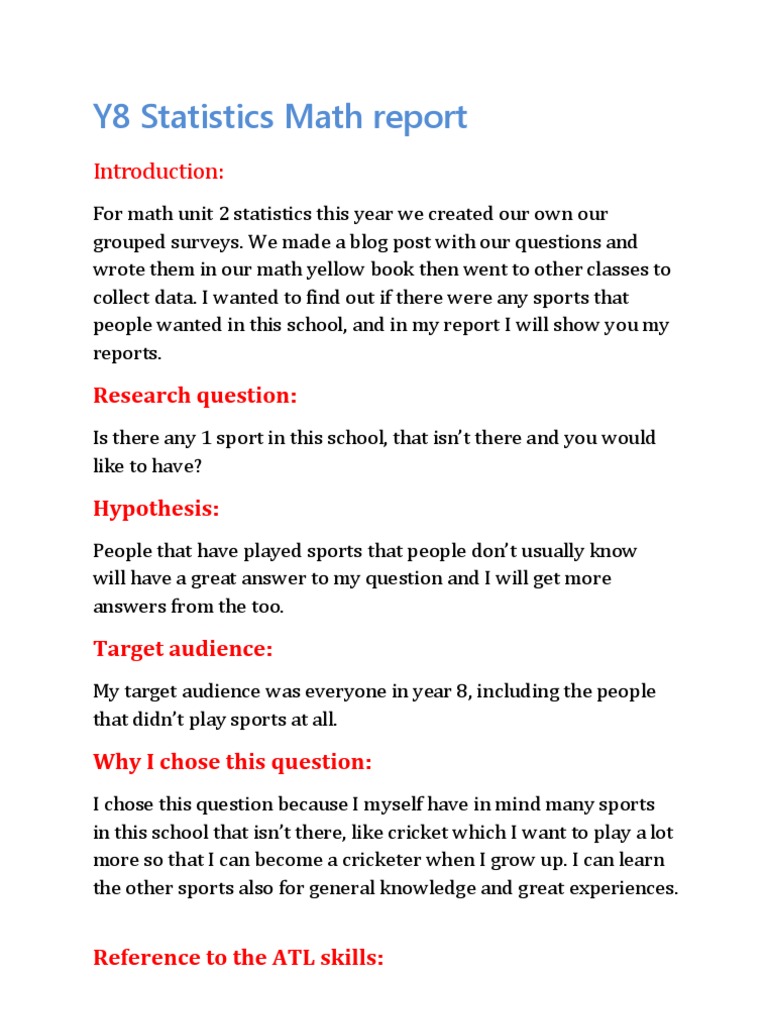 Y8 Statistics Math Report- 18shikhark | Statistics | Cognition