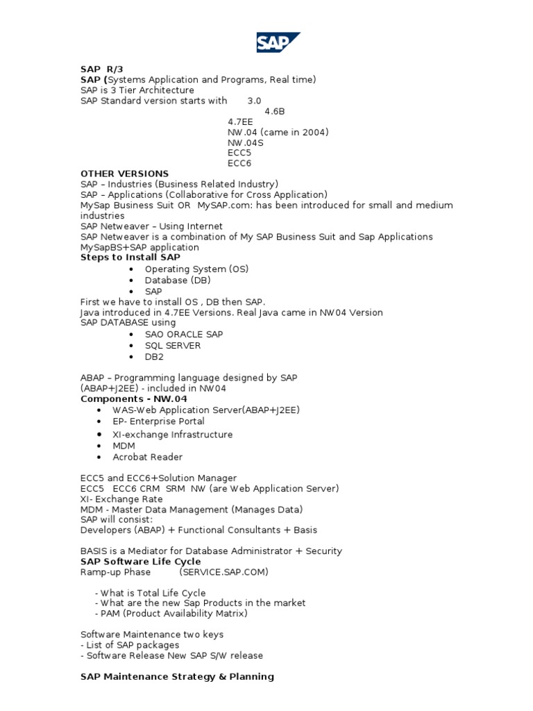 Sap Basis Notes | PDF | Scheduling (Computing) | Sap Se