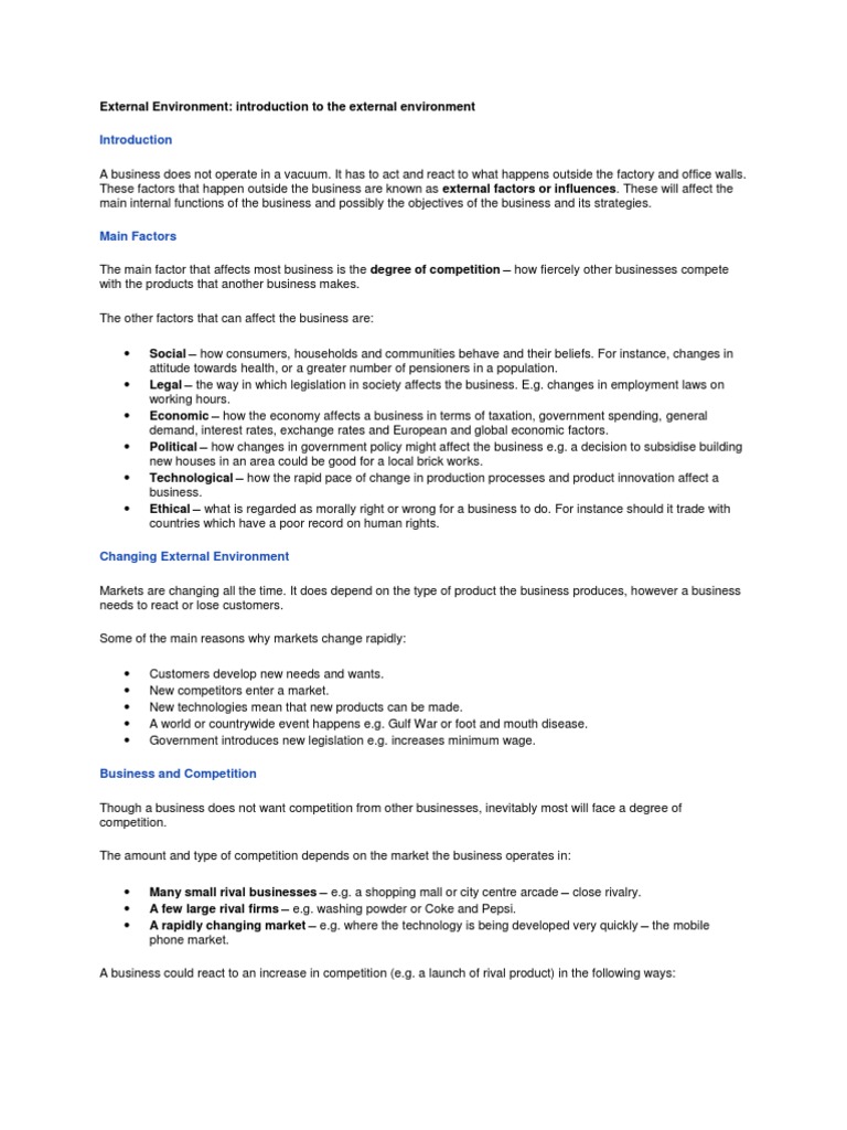 Understanding External Business Environment | PDF