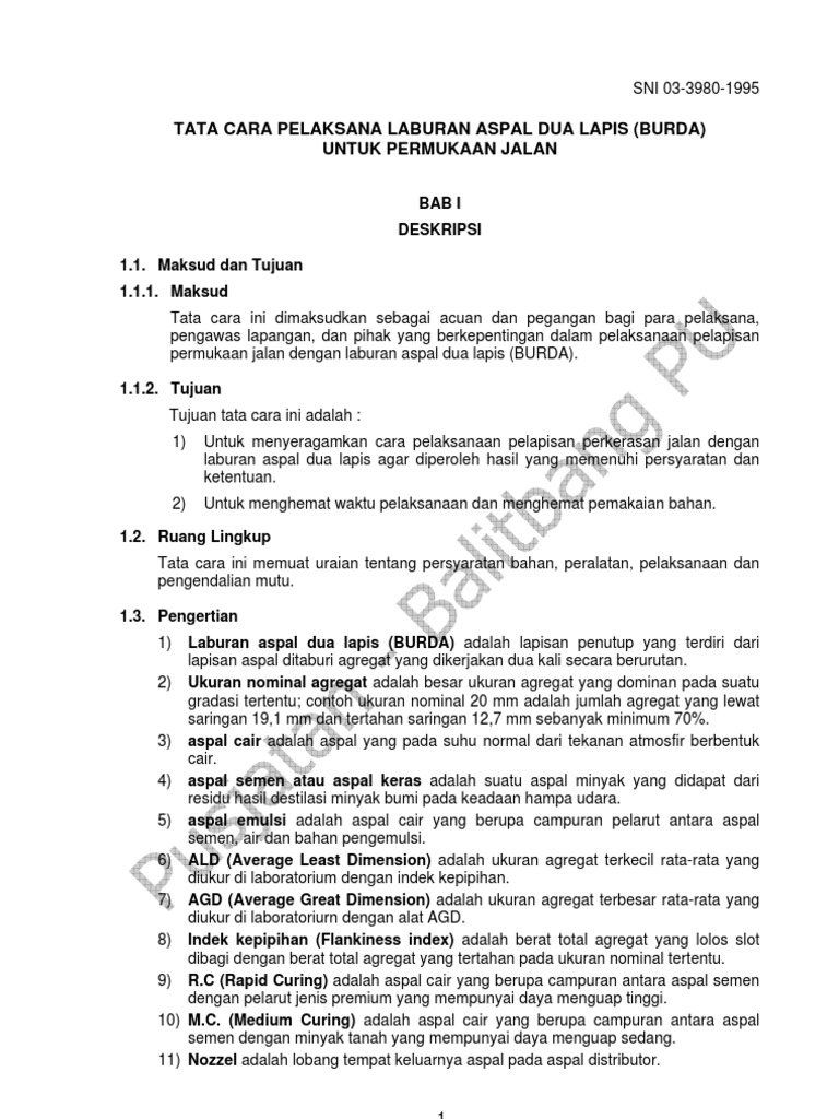 Tata Cara Pelaksana Laburan Aspal Dua Lapis (Burda) Untuk Permukaan ...