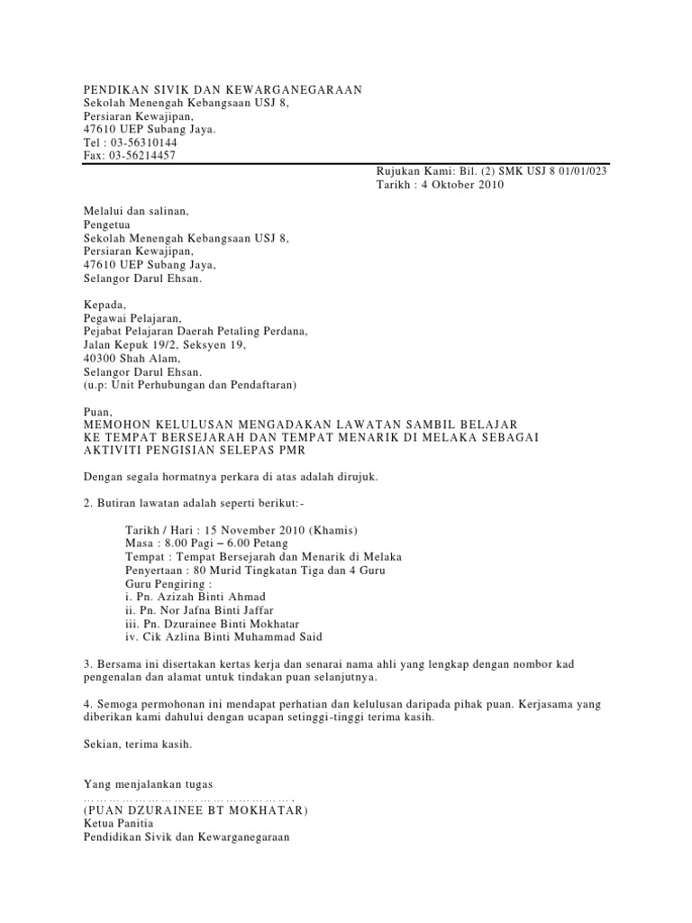 Contoh Surat Lawatan Ke PPD | PDF