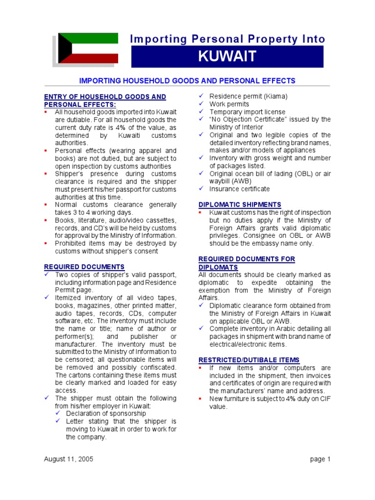 Rules For Import of Personal Property in Kuwait | Download Free PDF ...