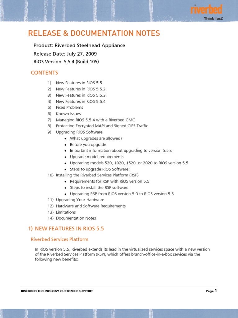 Riverbed Steelhead Appliance RiOS Version: 5.5.4 (Build 105) | PDF ...