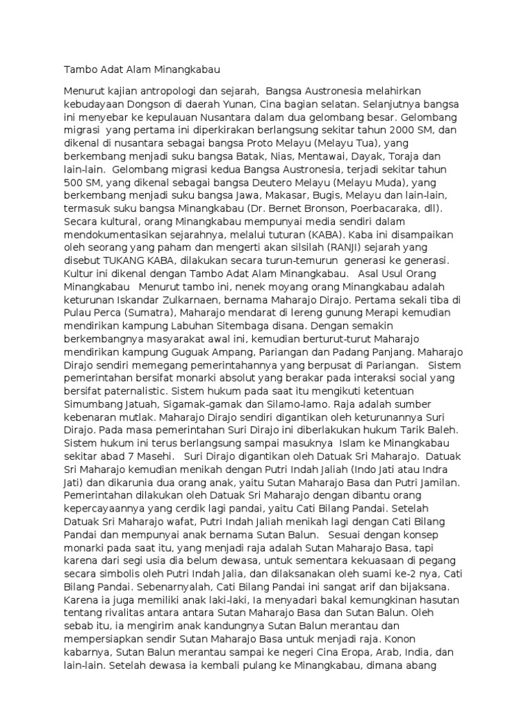 Tambo Adat Minang Kabau | PDF