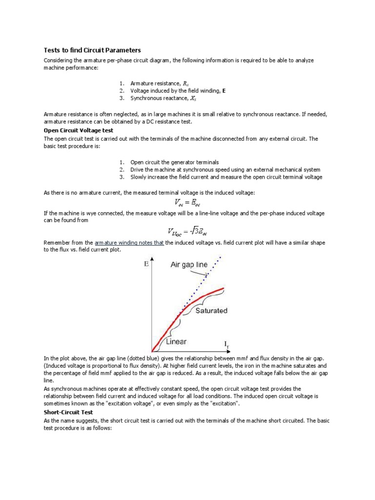 Open and Short Circuit Tests for Generators | PDF | Electric Current ...