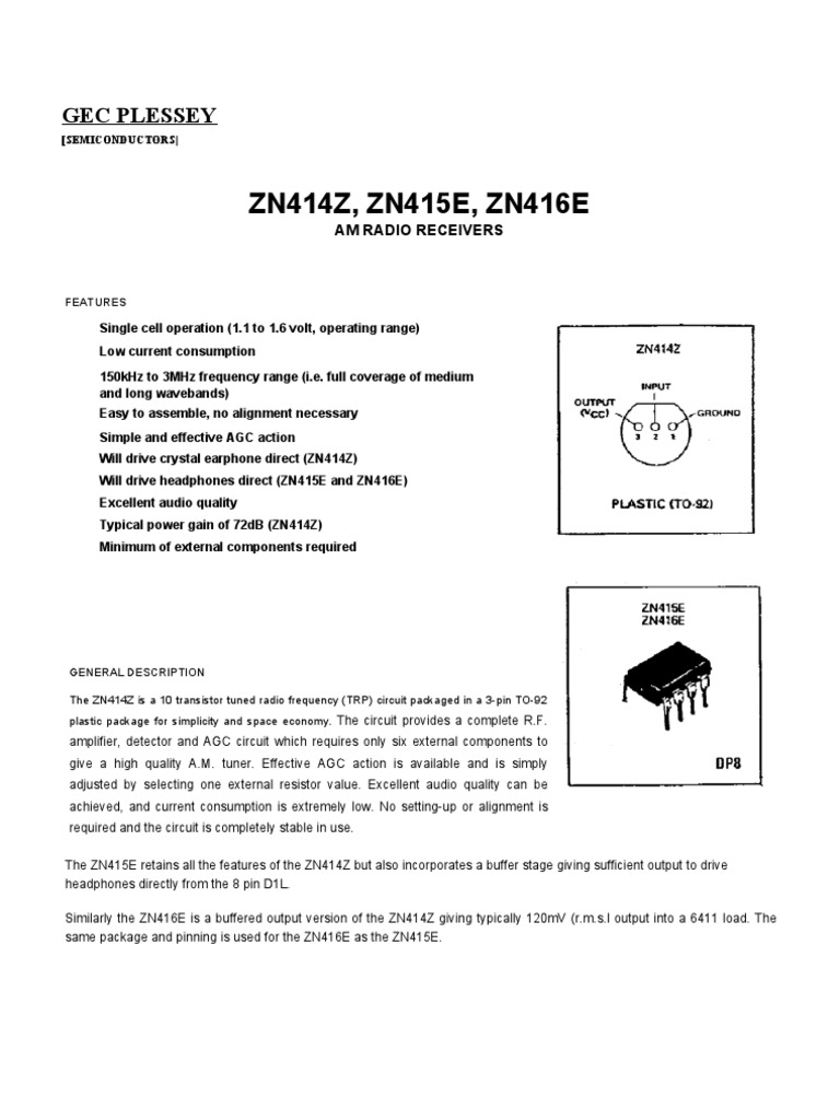 ZN414 (1) ZE414 Radio Chips | PDF | Electronic Circuits | Antenna (Radio)