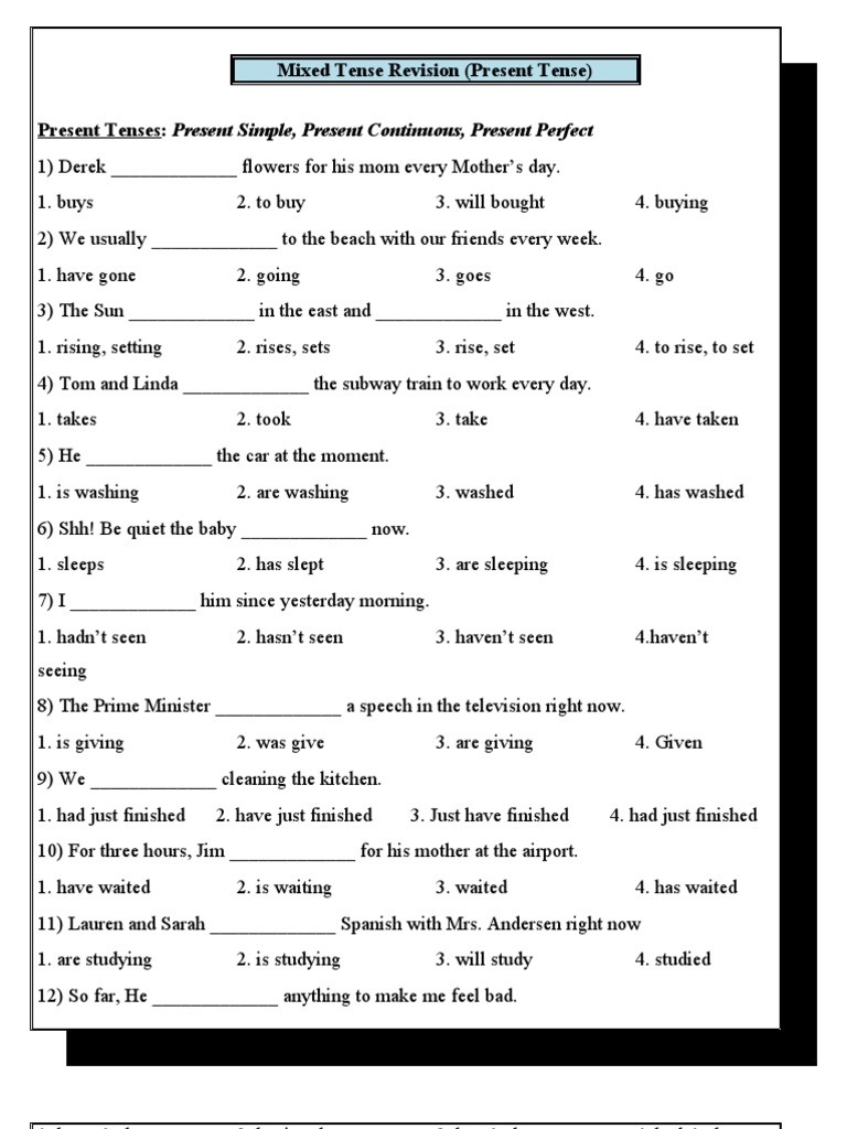 Mixed Tense Revision Present Tense | PDF | Languages