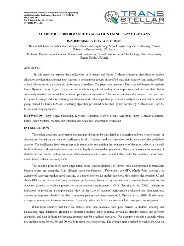 Academic Performance Evaluation Using Fuzzy C-Means | PDF | Cluster Analysis | Fuzzy Logic