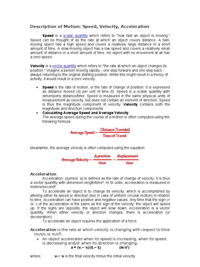 Description of Motion | PDF | Velocity | Acceleration