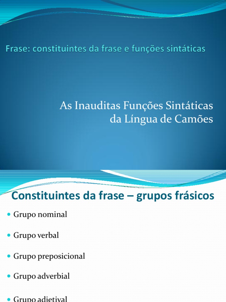 Função Sintática | PDF | Assunto (gramática) | Mecânica da linguagem