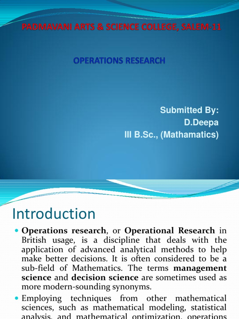 operation reserch | Operations Research | Physics & Mathematics