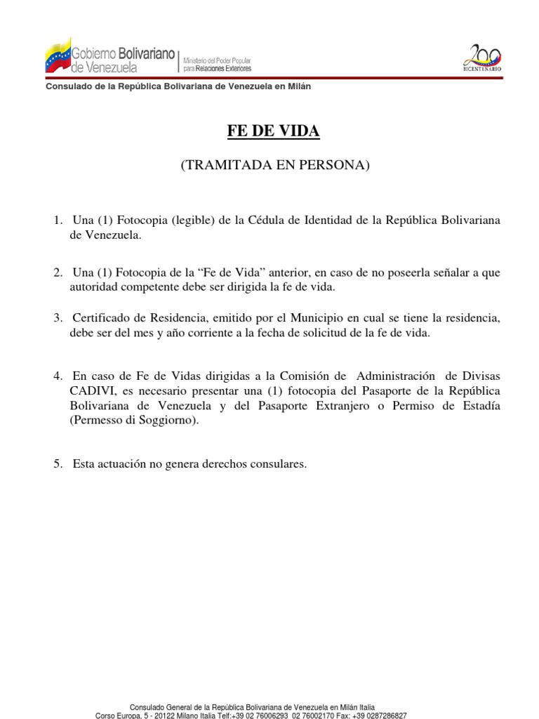 Fe de Vida Trámite en Persona | PDF