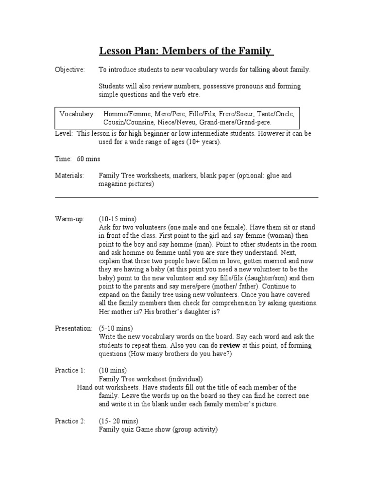 Introducing Family Vocabulary: A Lesson Plan to Teach Students Key ...