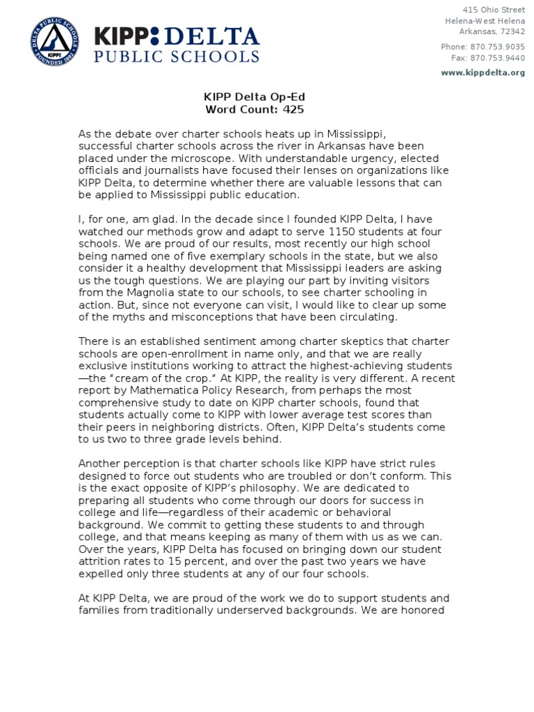 Kipp Delta Op-Ed | PDF | Knowledge Is Power Program | Mississippi