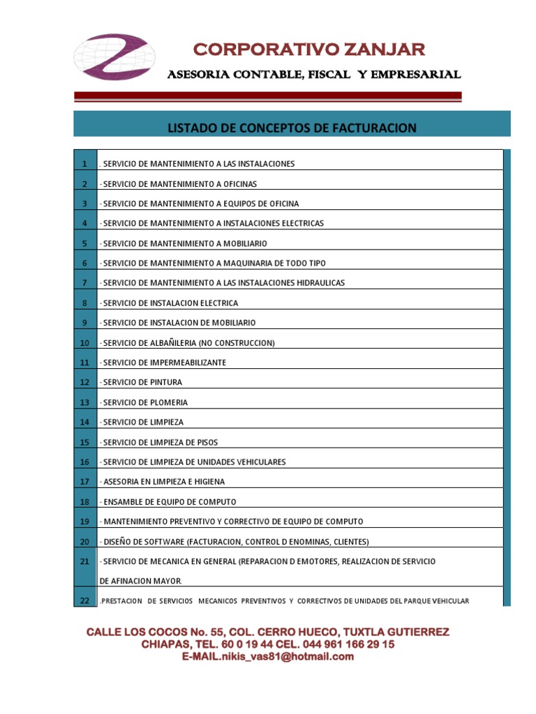 Listado De Conceptos De Facturacion Pdf