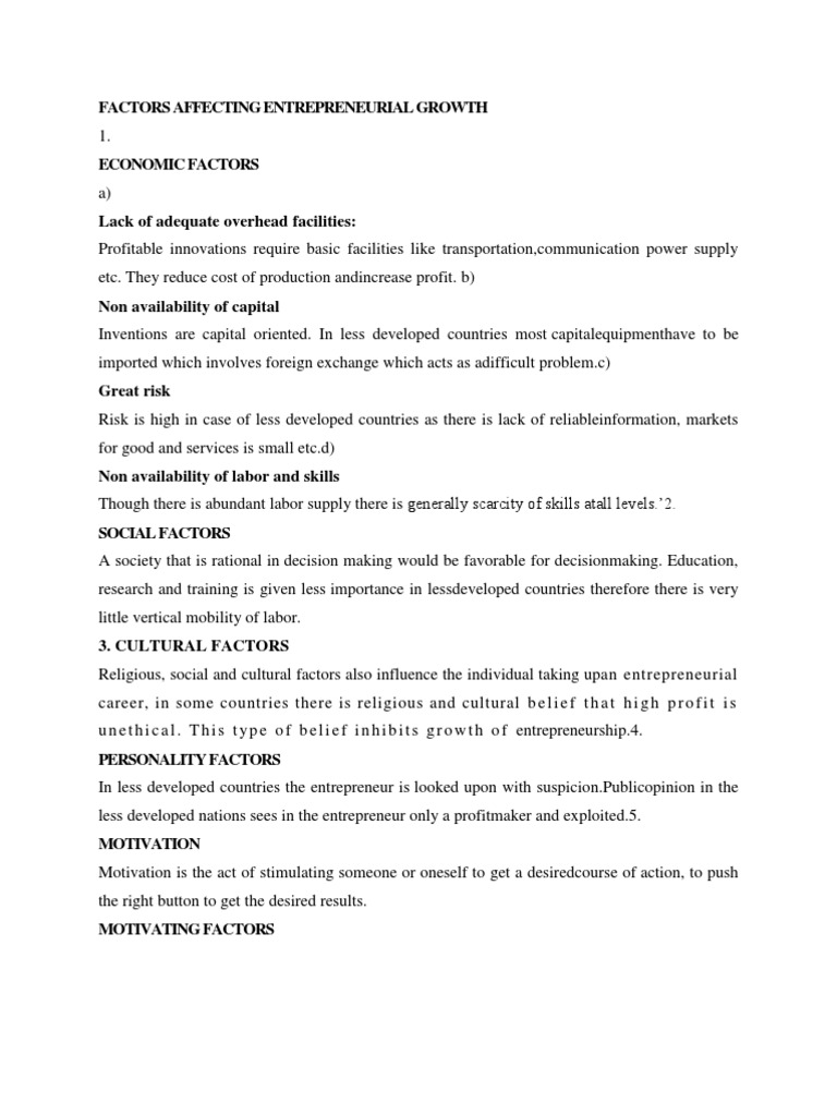 Factors Influencing Entrepreneurial Growth | PDF | Entrepreneurship ...