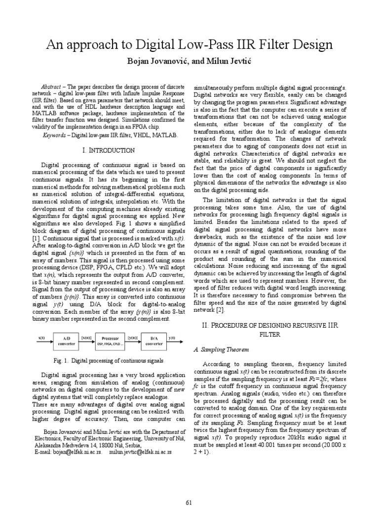 An Approach To Digital Low-Pass IIR Filter Design | Download Free PDF | Digital Signal ...