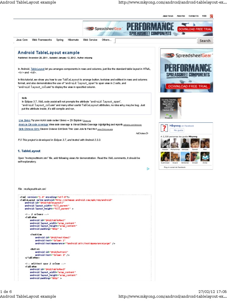 Android Tablelayout Example | PDF | Java Server Faces | Java ...