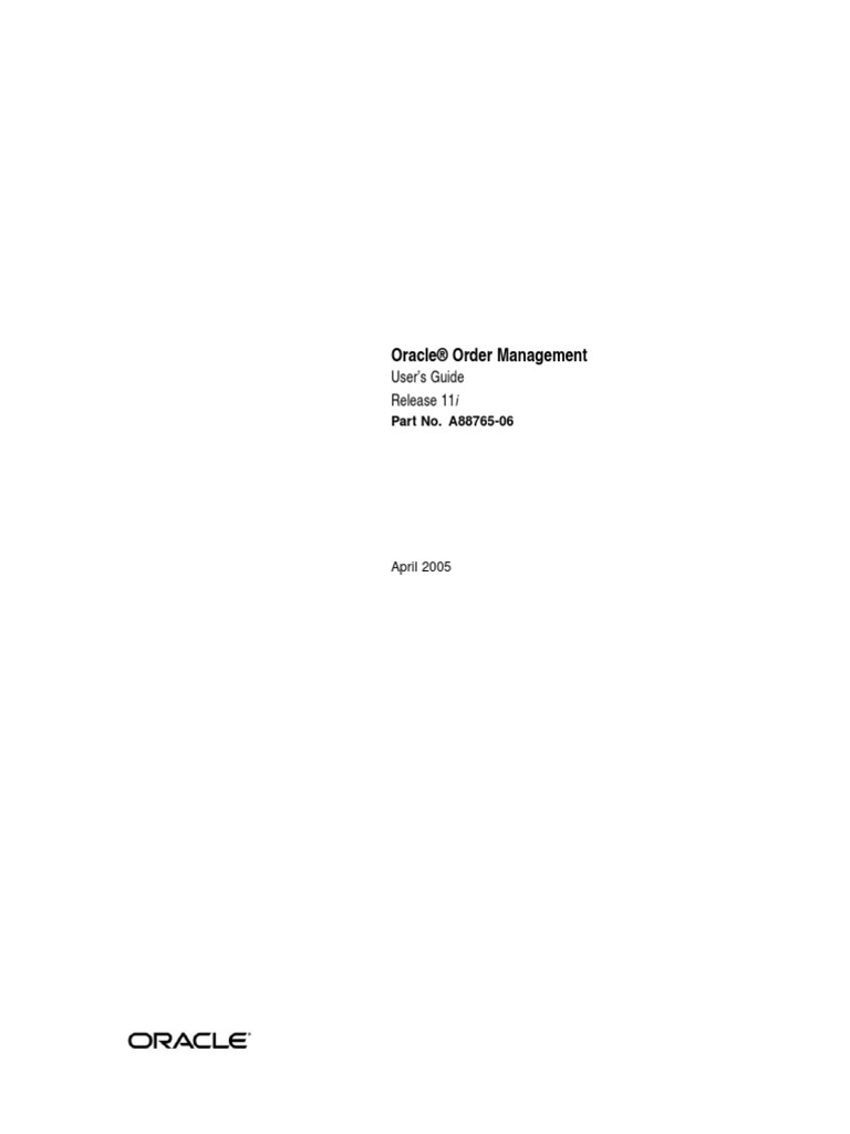 Oracle® Order Management: User's Guide Release 11i | PDF