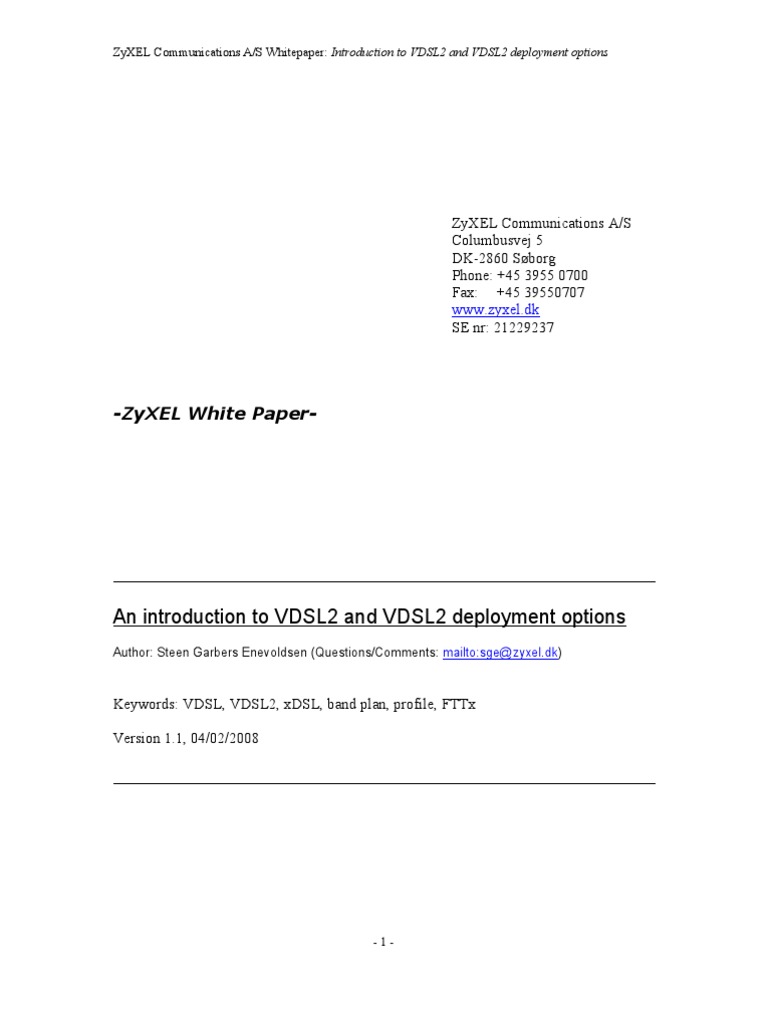 An Introduction To Vdsl2 and Vdsl2 Deployment Options: - Zyxel White Paper | PDF | Digital ...