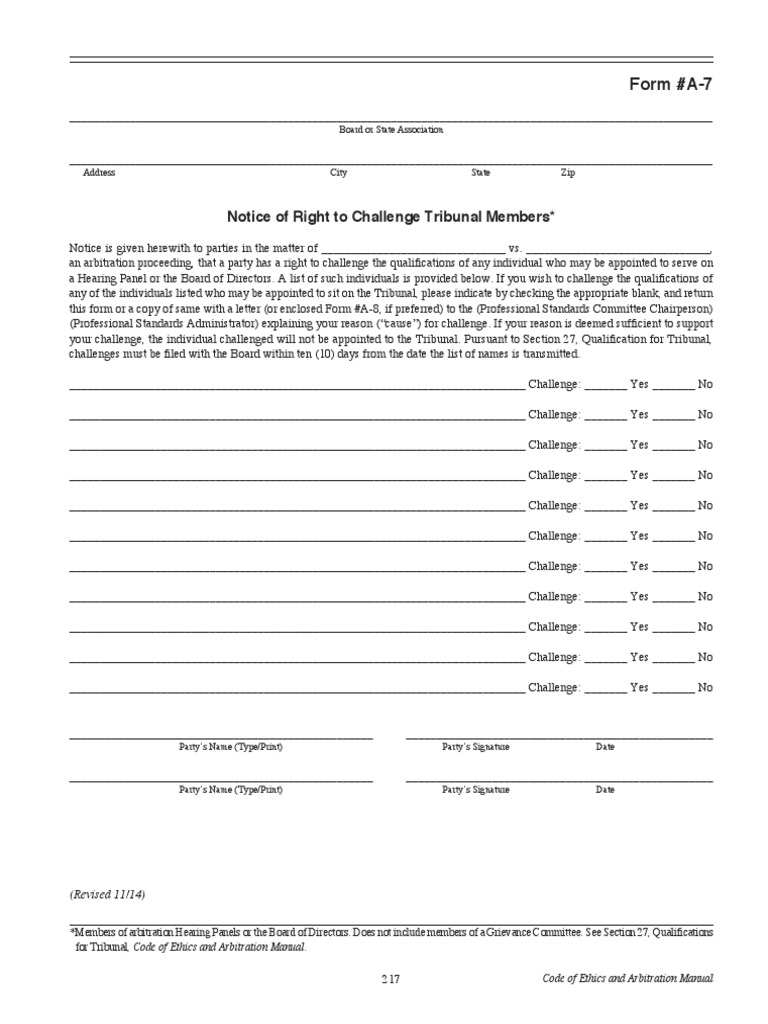 Tribunal Member Challenge Notice Form | PDF | Business | Finance ...