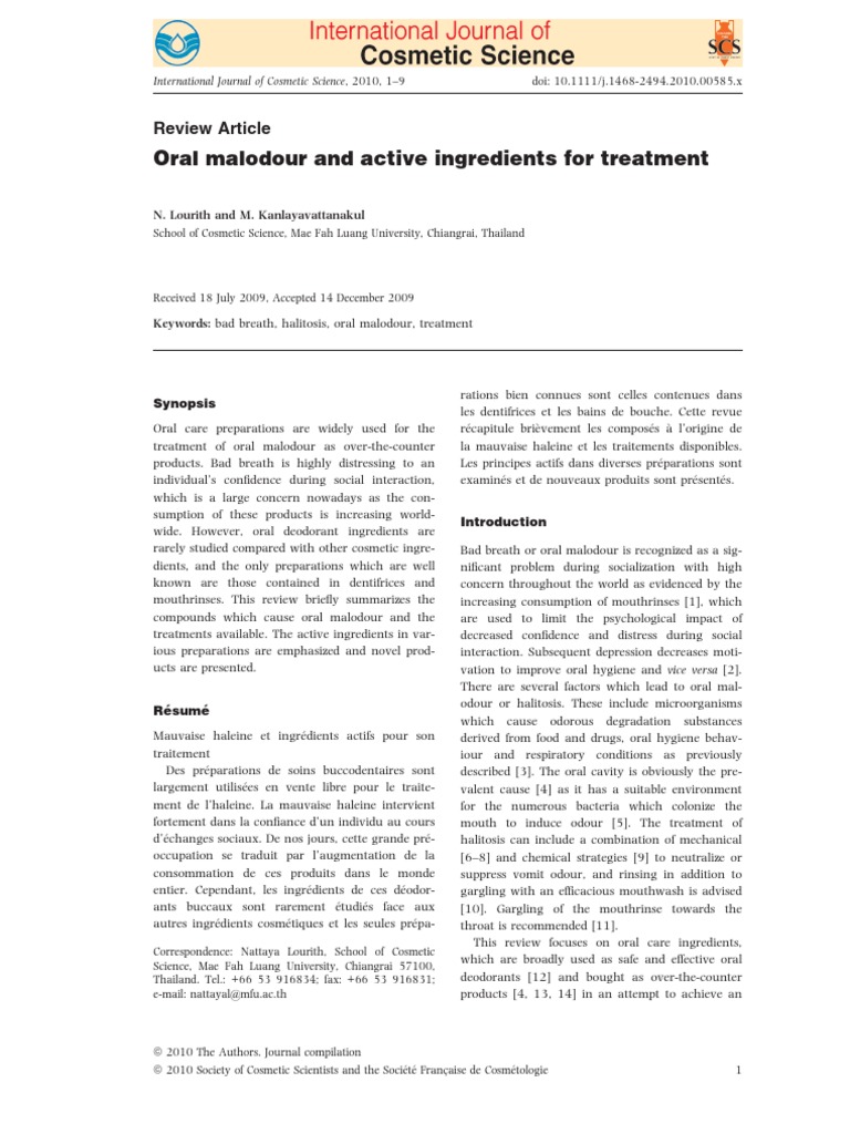 Oral Malodour | PDF | Halitosis | Chemical Substances