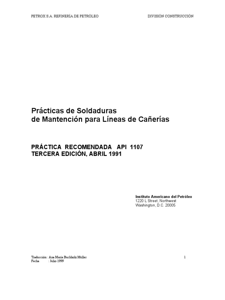 API 1107 Traducido | Descargar gratis PDF | Soldadura | Construcción