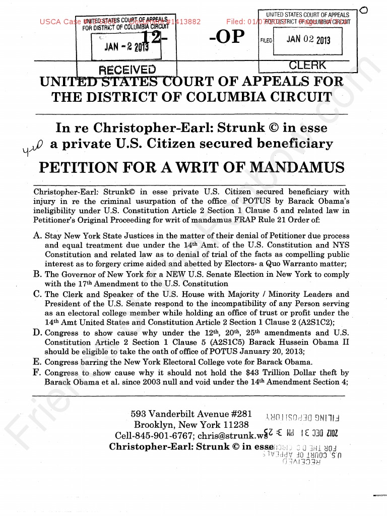 IN RE Strunk - DC Cir - Petition For Writ of Mandamus | PDF | United ...