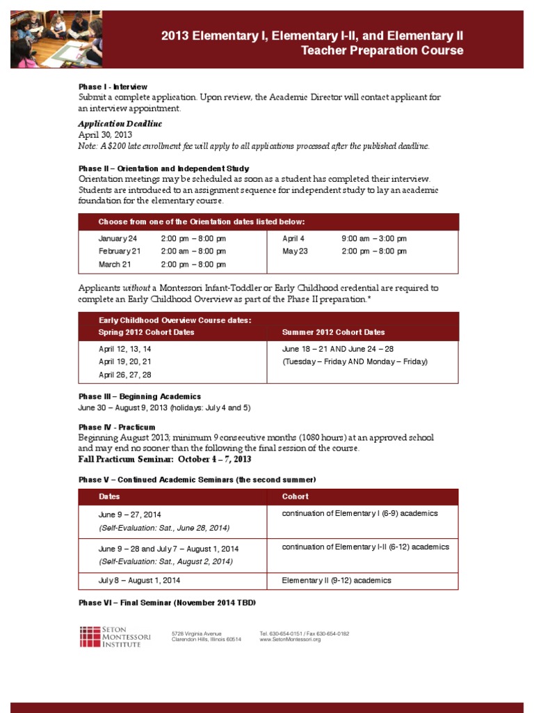 2013 Seton Montessori Institute Elementary I and Elementary I-II ...