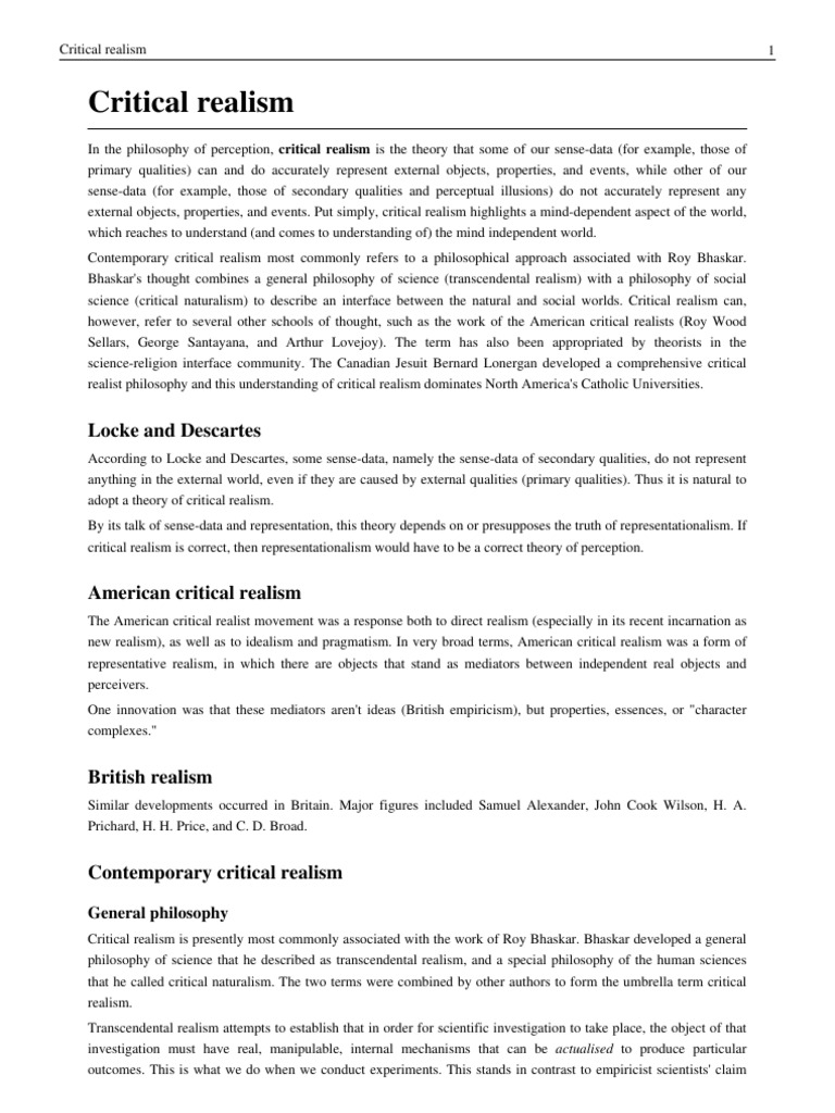 Critical Realism | Philosophical Works | Epistemology