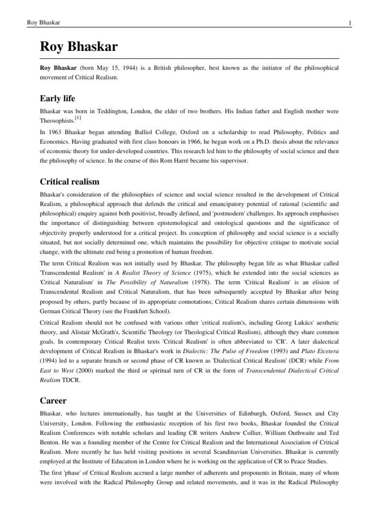 Roy Bhaskar | PDF | Philosophical Works | Metaphilosophy
